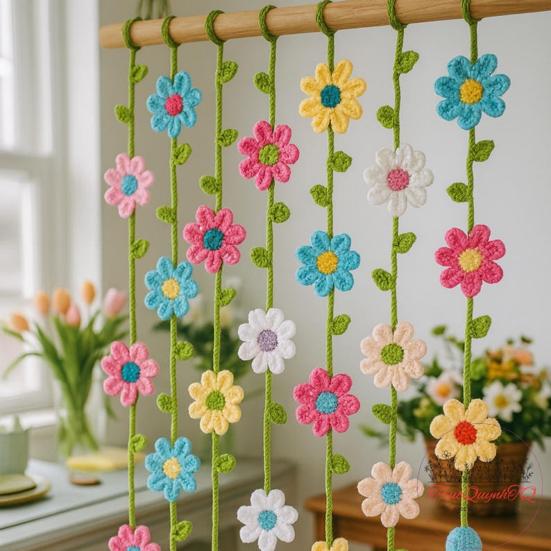 Flower Garland Crochet Pattern – Hanging Floral Curtain, Spring Crochet ...