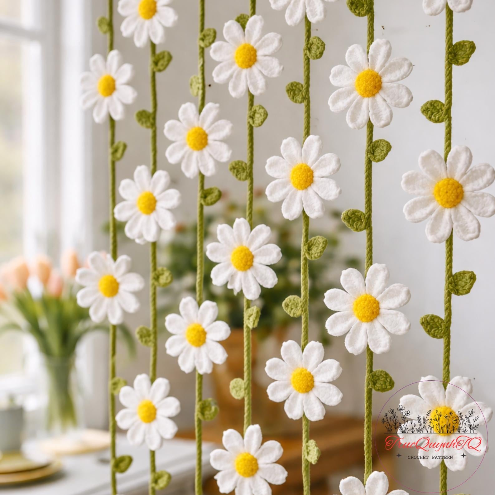 Crochet Daisy Flower Curtain Pattern PDF | Floral Yarn Curtain DIY ...