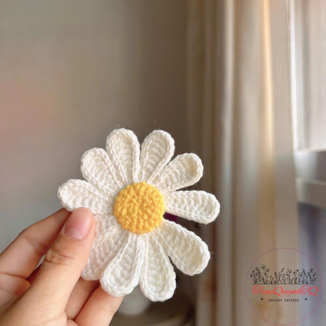 Crochet Daisy Flower Curtain Pattern PDF | Floral Yarn Curtain DIY ...
