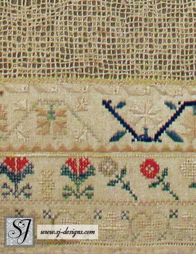 Circa 1830 Mexican Sampler With Flame Stitch, Filet Lace, Aztec Stitch ...