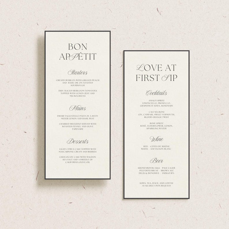 Editable Menu Suite | Elegant Romantic Minimal Wedding | Table Numbers ...
