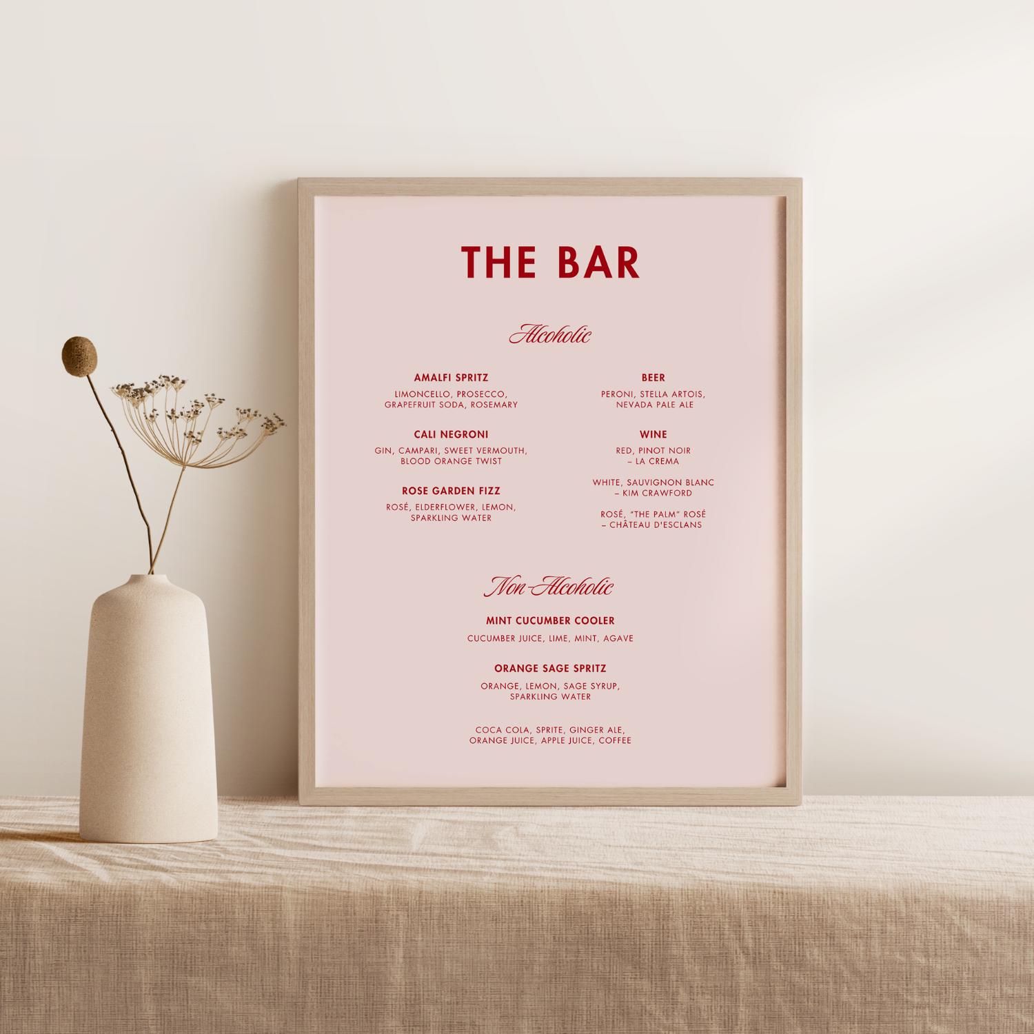 Romantic Coquette Wedding Bar Menu Sign | Editable Template (digital ...