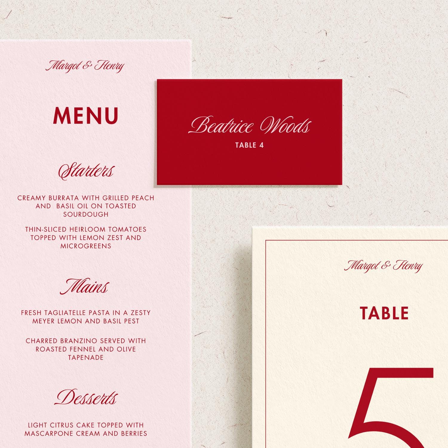 Romantic Coquette Wedding Menu Suite | Red & Pink (digital Download) - Etsy