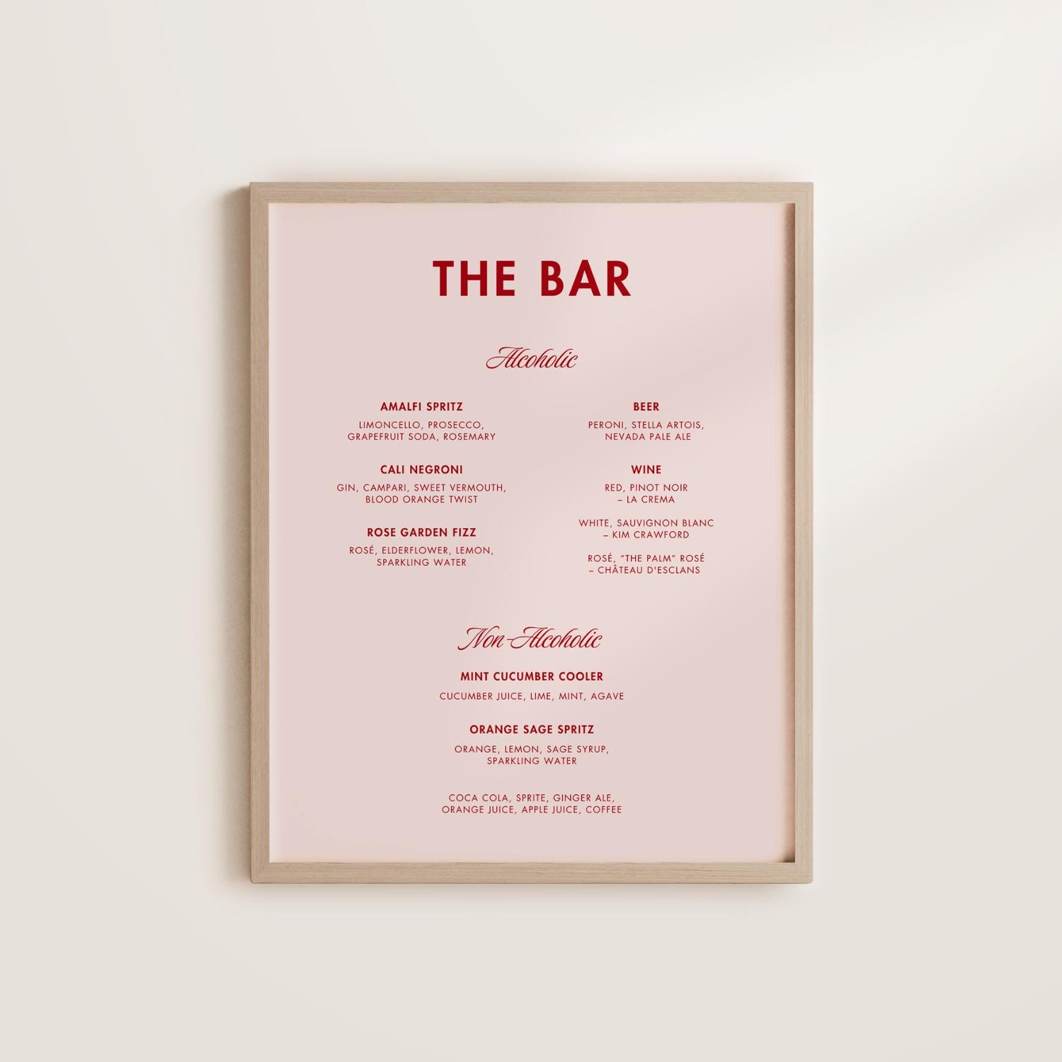 Romantic Coquette Wedding Bar Menu Sign | Editable Template (digital ...
