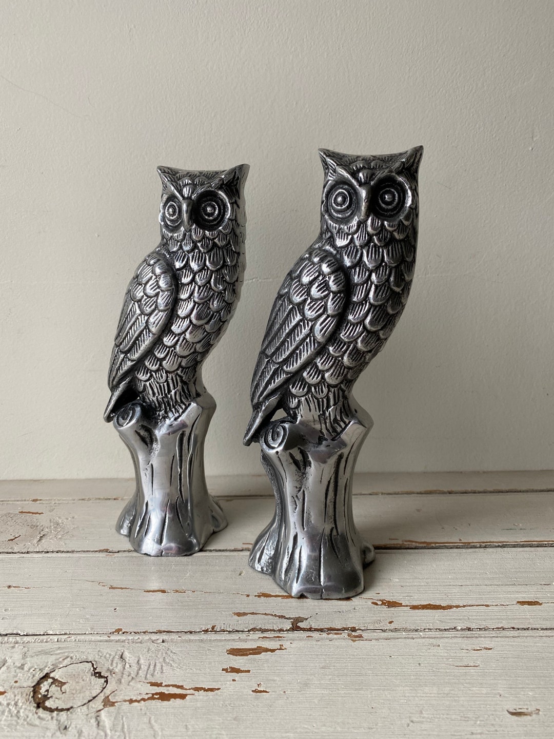 Vintage Pewter Owl Figurines - Etsy