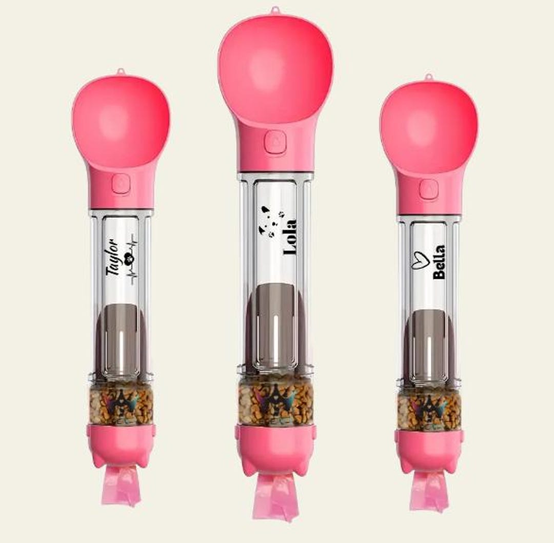Personalized All-in-one Portable Dog Water Bottle With Food Container ...