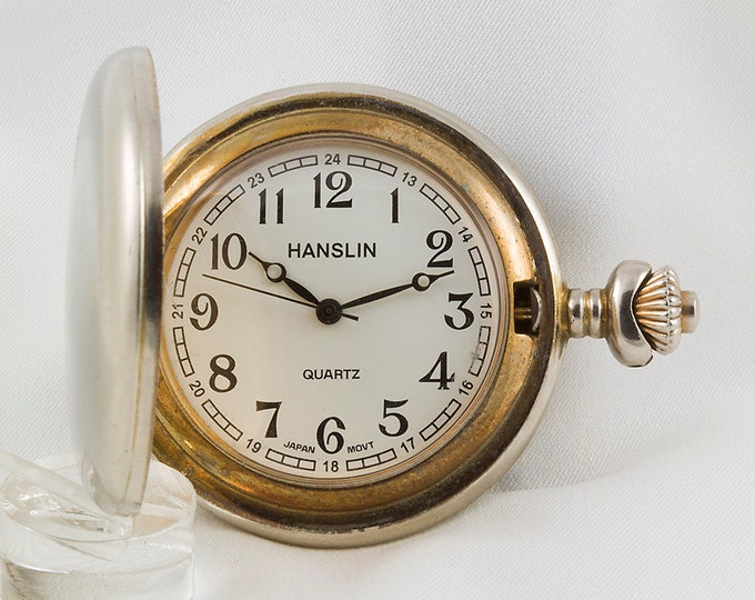 Vintage Hanslin Silver Pocket Watch Japanese Movement, Quartz, Smooth ...