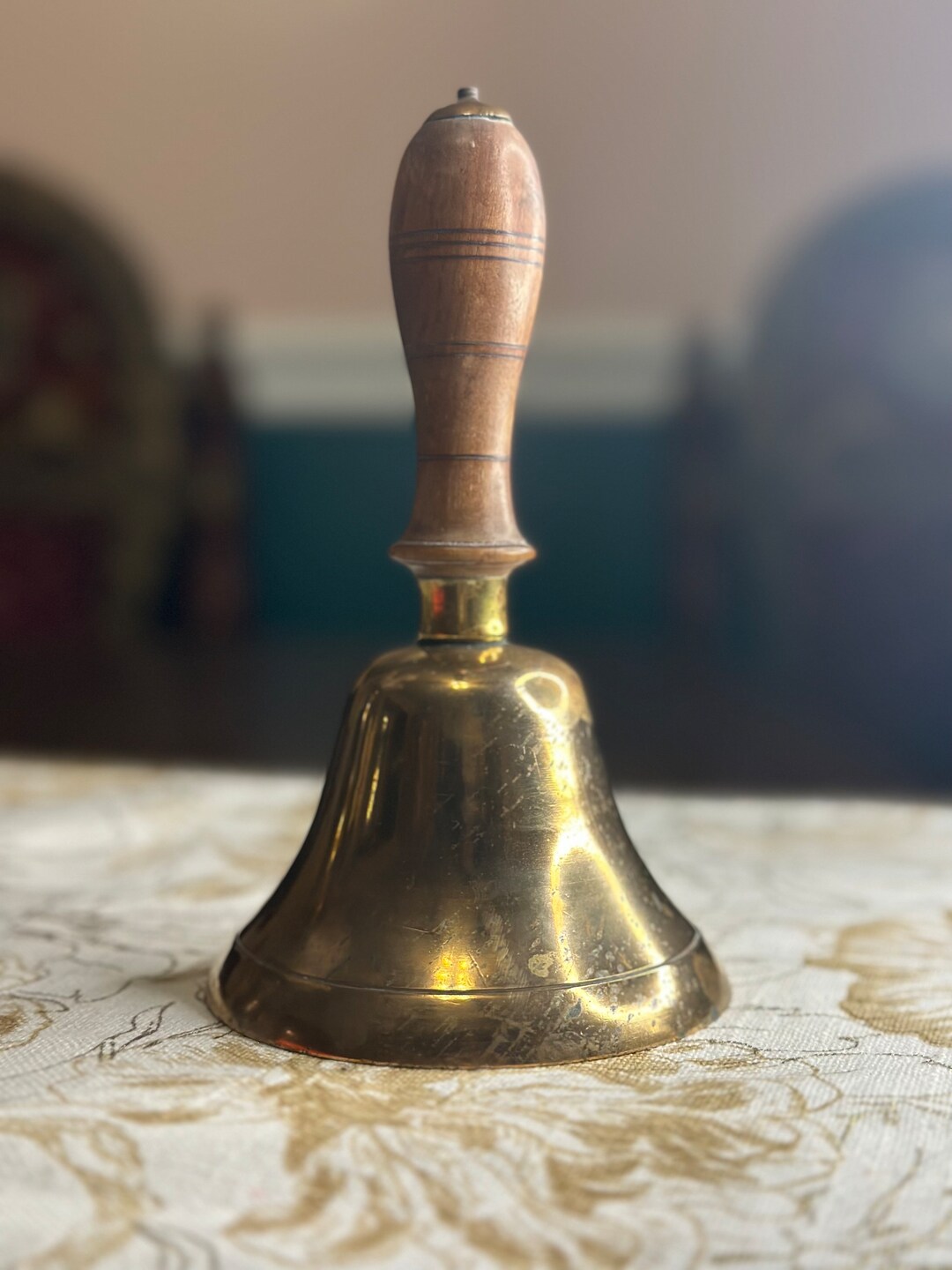 Antique Brass Table Bell With Wood Handle - Etsy