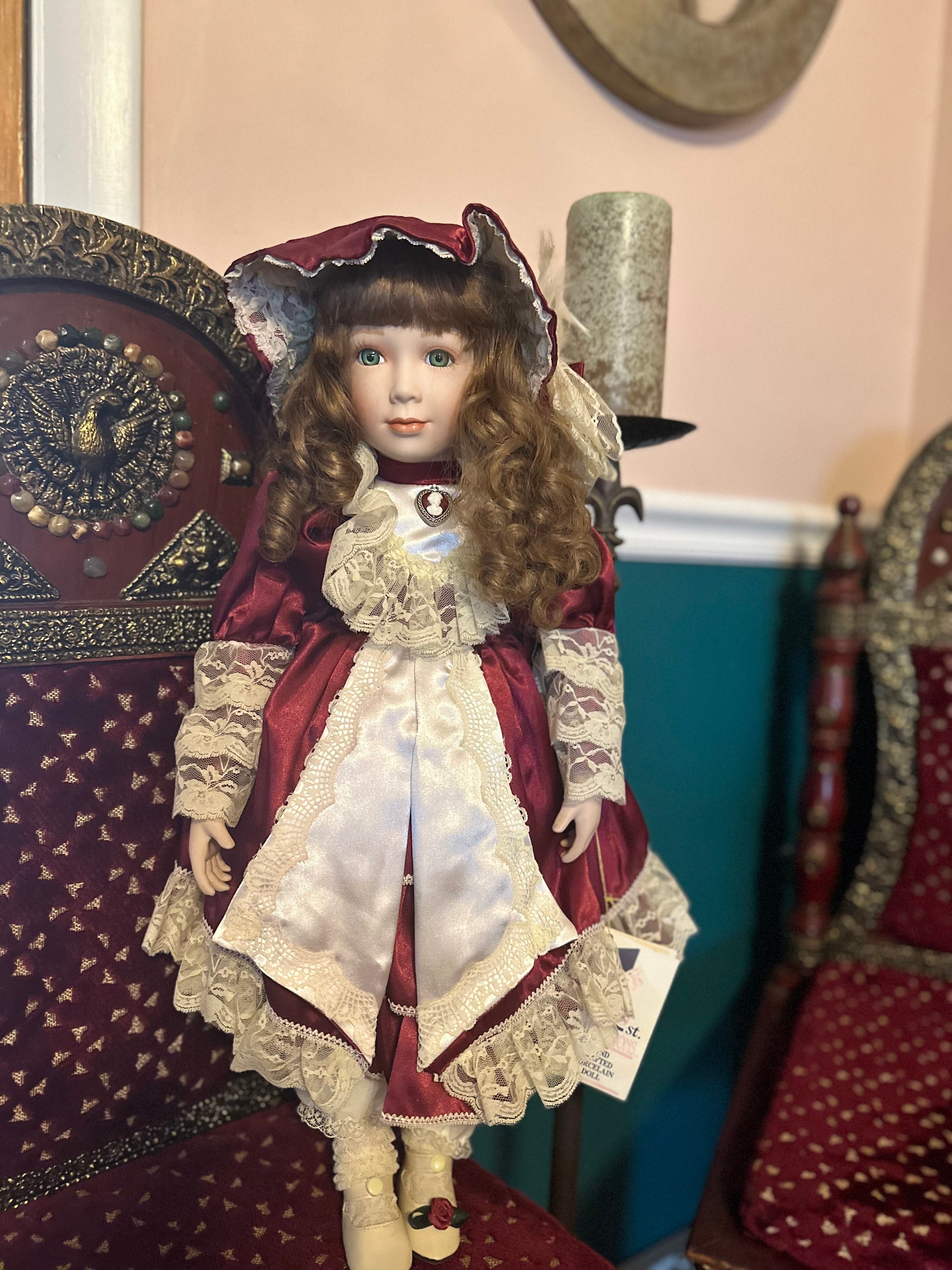 Vintage Porcelain Victorian Doll Curly Hair Green Eyes - Etsy