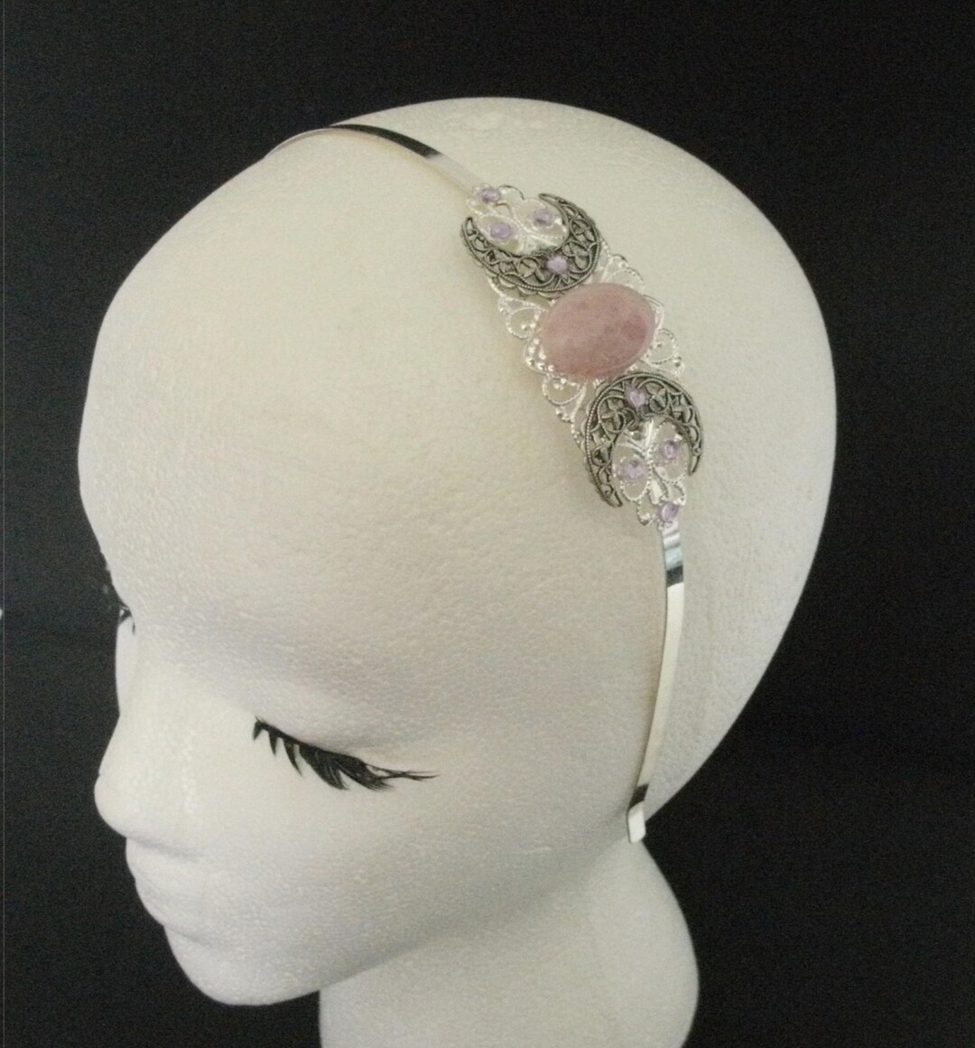 Pink Rose Quartz Triple Moon Headband Wiccan Jewelry Pagan Jewelry ...