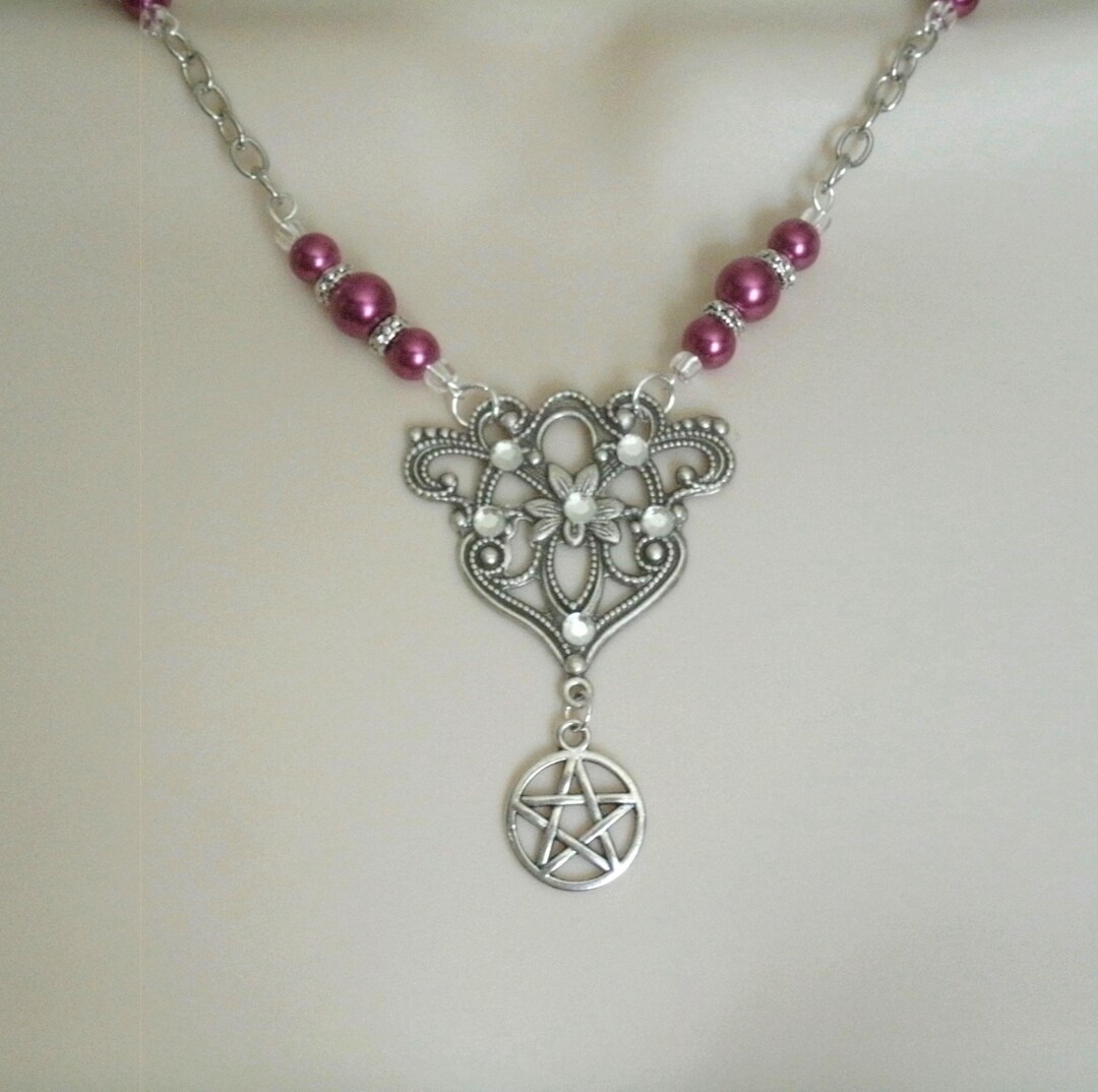 Pink Pentacle Necklace Wiccan Jewelry Pagan Jewelry Wicca Jewelry ...