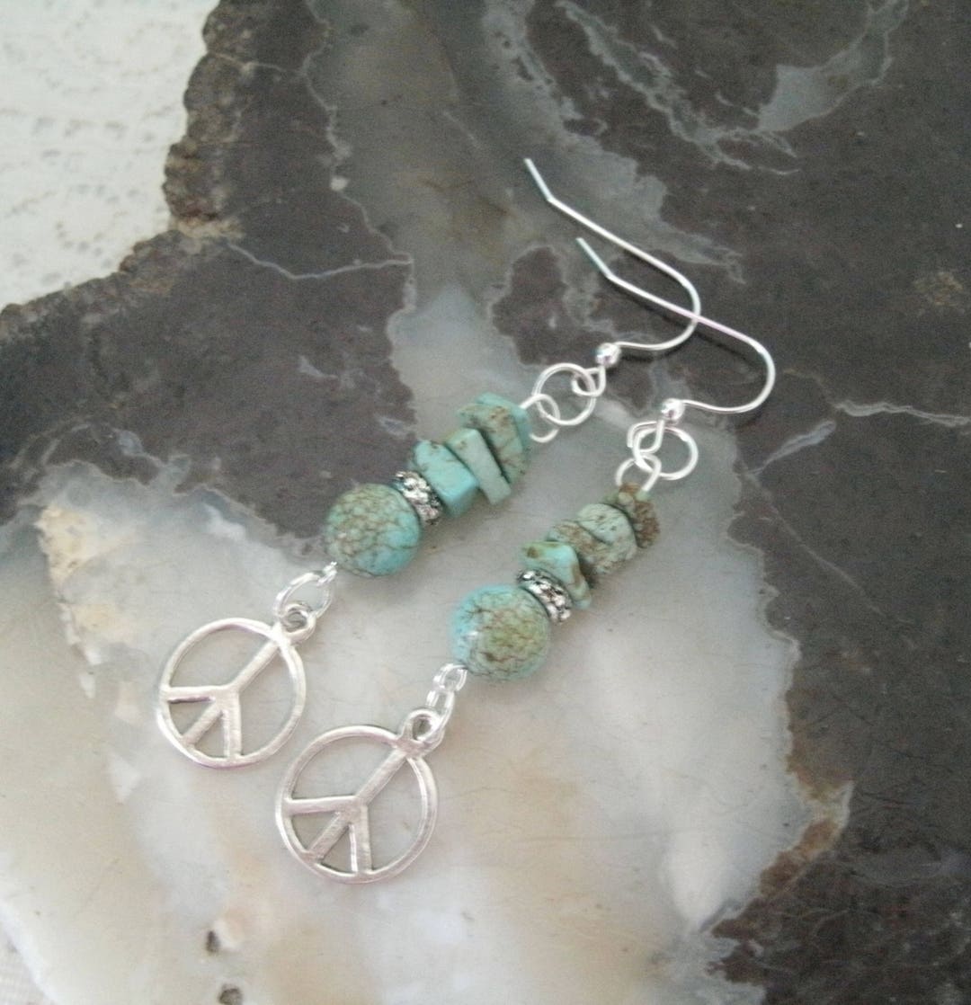 Turquoise Peace Sign Earrings Turquoise Jewelry Boho Jewelry Bohemian ...