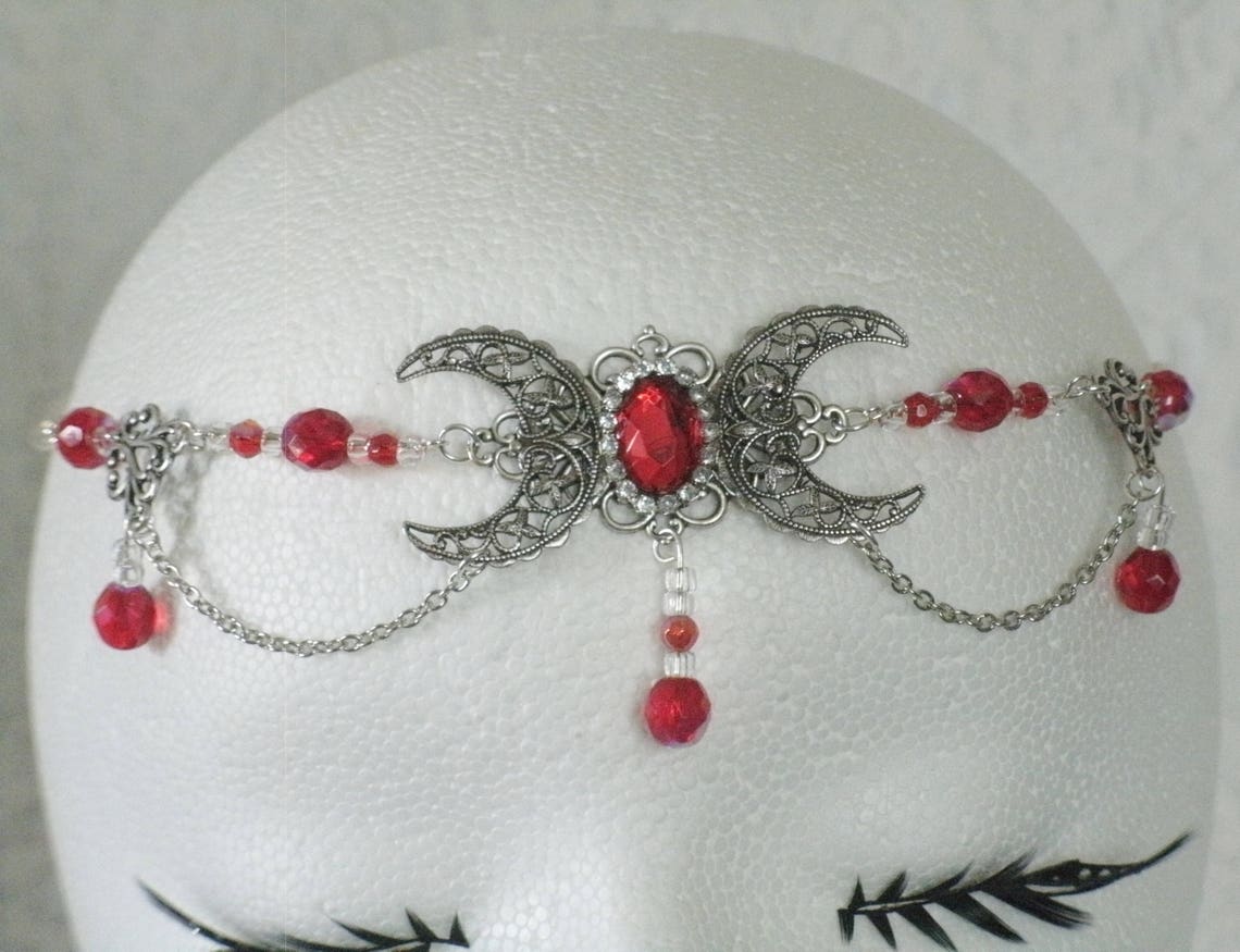 Red Triple Moon Circlet Wiccan Jewelry Pagan Jewelry Wicca | Etsy