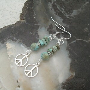 Turquoise Peace Sign Earrings Turquoise Jewelry Boho Jewelry Bohemian ...