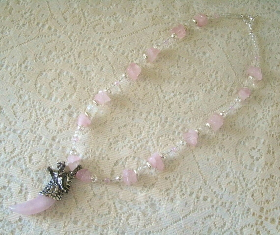 Rose Quartz Dragon Claw Necklace Dragon Jewelry Medieval | Etsy