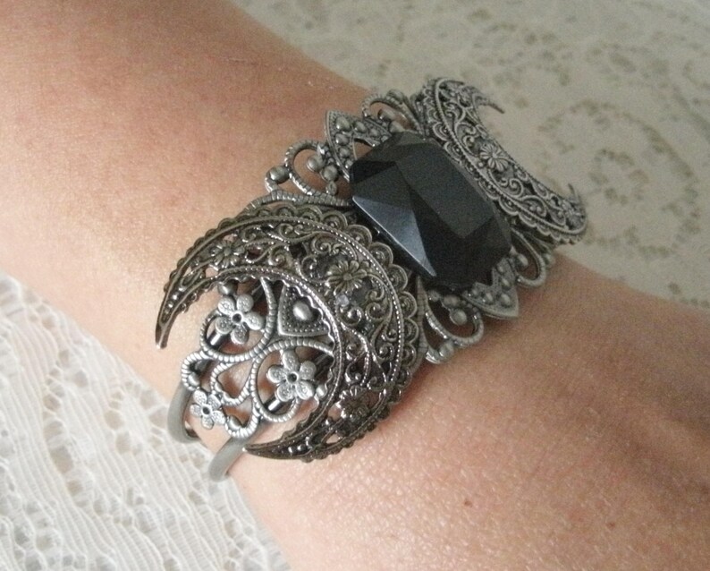 Obsidian Triple Moon Cuff Bracelet Wiccan Jewelry Pagan | Etsy