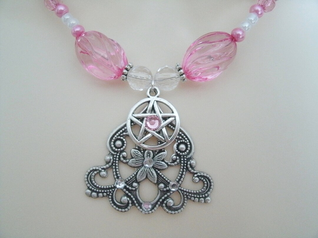 Pink Pentacle Necklace Wiccan Jewelry Pagan Jewelry Wicca Jewelry Witch ...