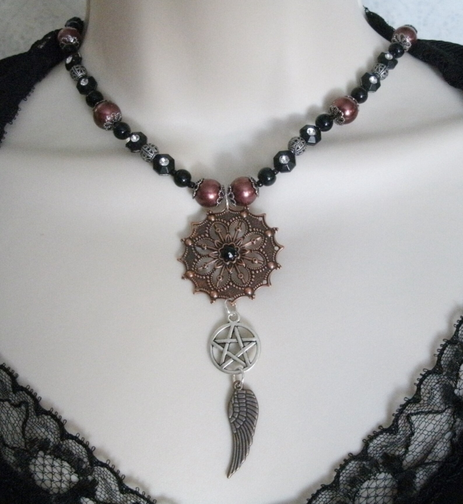 Copper Raven Wing Pentacle Necklace Wiccan Jewelry Pagan Jewelry Wicca ...