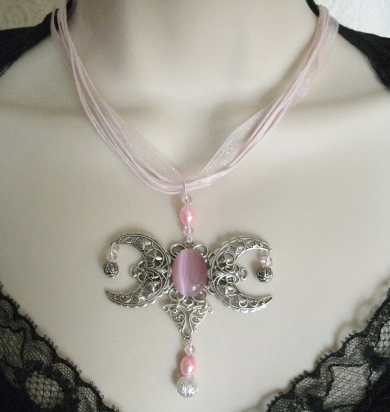 Pink Triple Moon Goddess Necklace Wiccan Jewelry Pagan Jewelry Wicca ...
