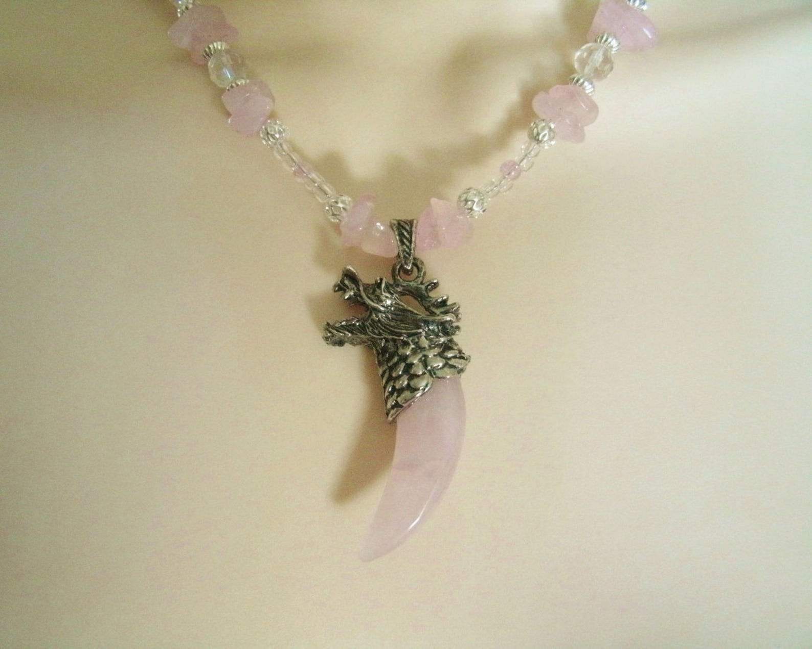 Rose Quartz Dragon Claw Necklace Dragon Jewelry Medieval | Etsy
