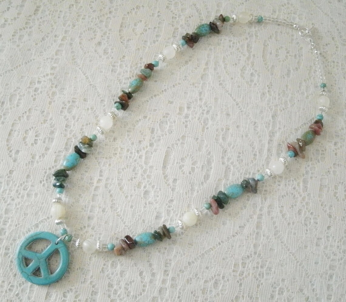 Turquoise Peace Sign Necklace Boho Jewelry Hippie Jewelry - Etsy
