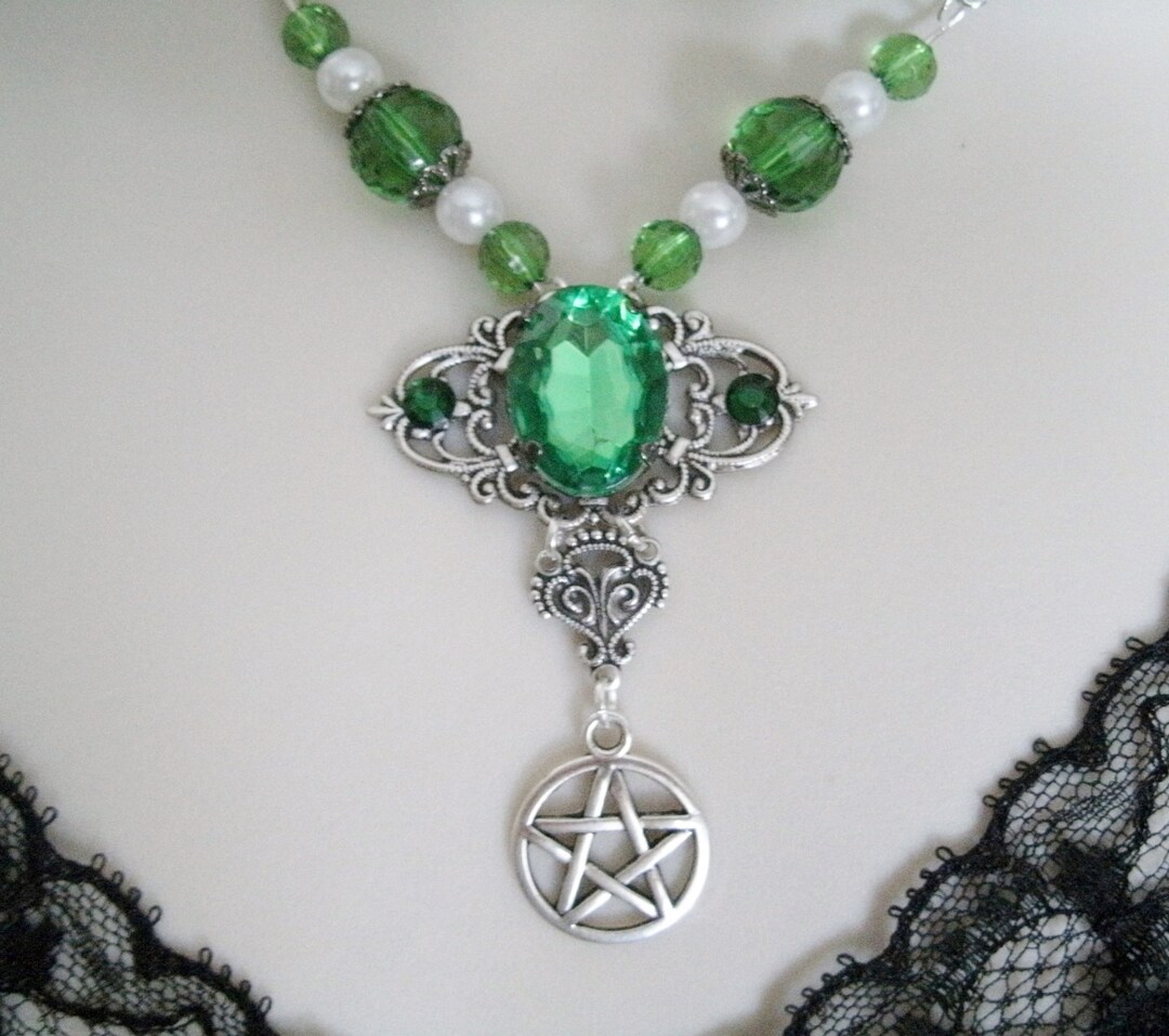 Green Pentacle Necklace Wiccan Jewelry Pagan Jewelry Wicca Jewelry ...