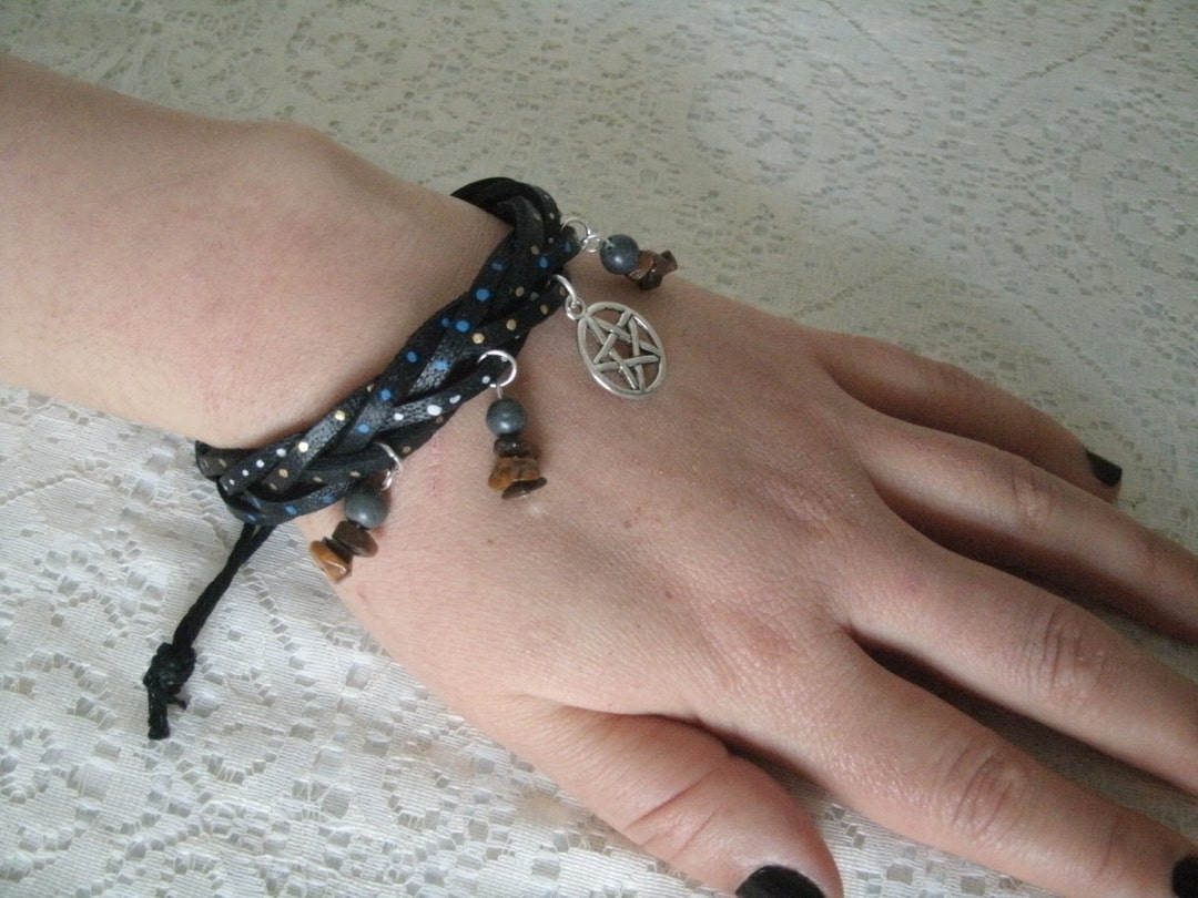 Leather Pentacle Bracelet Wiccan Jewelry Pagan Jewelry Wicca Jewelry ...