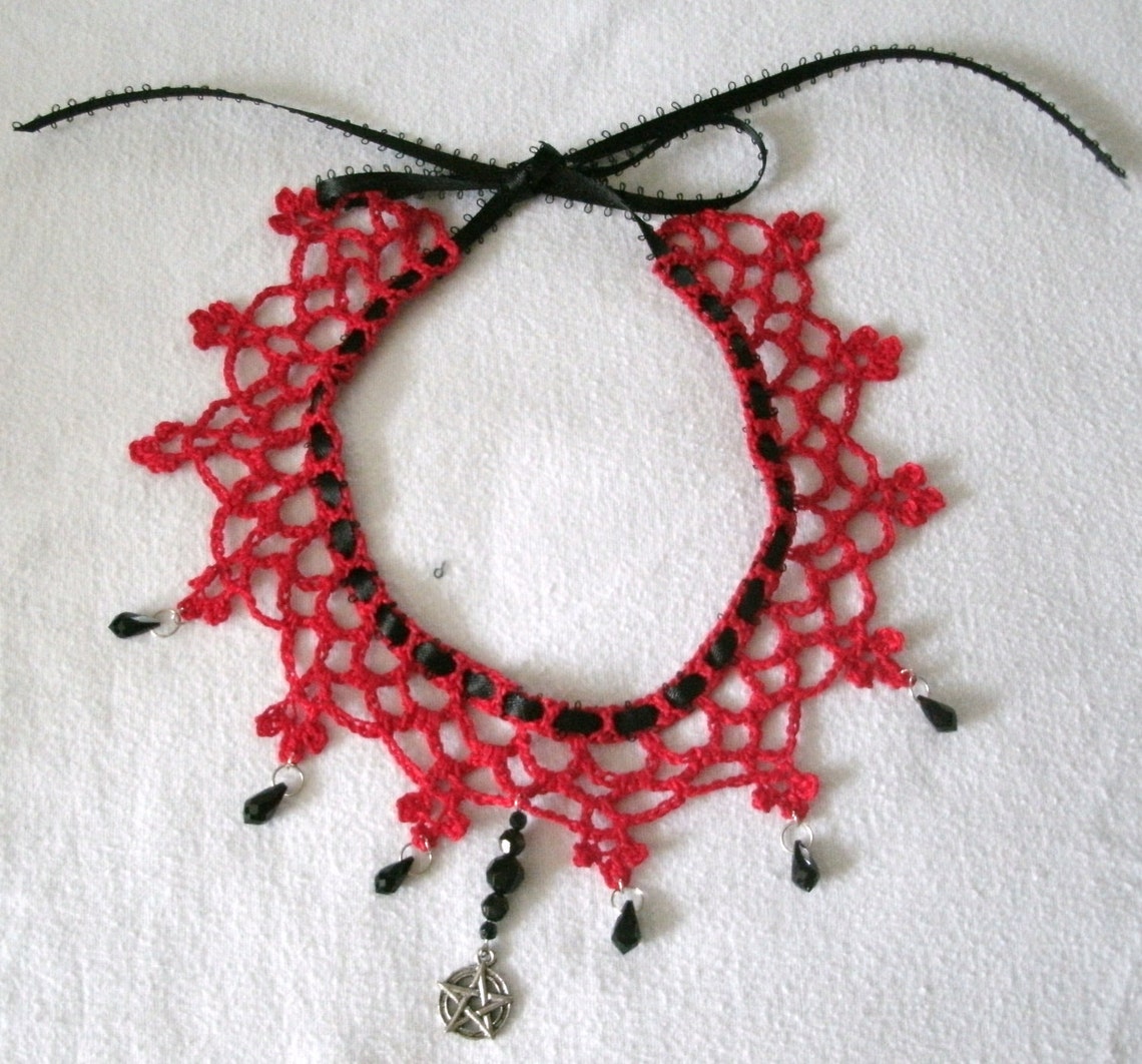 Red Lace Pentacle Choker Necklace Wiccan Jewelry Pagan Jewelry - Etsy