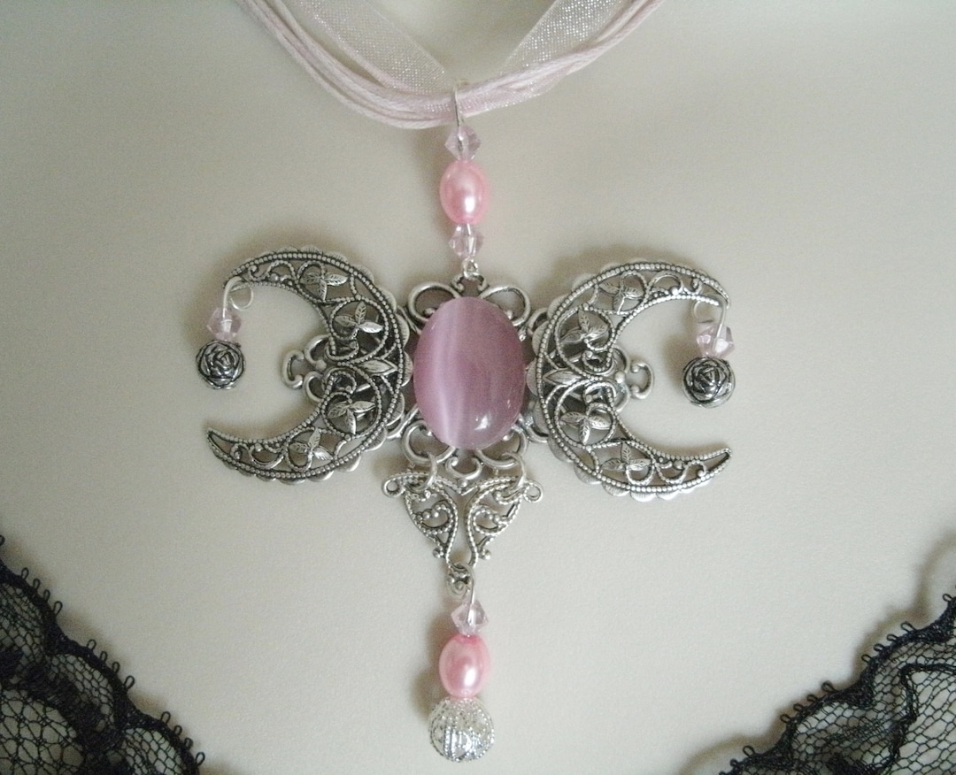Pink Triple Moon Goddess Necklace Wiccan Jewelry Pagan Jewelry Wicca ...