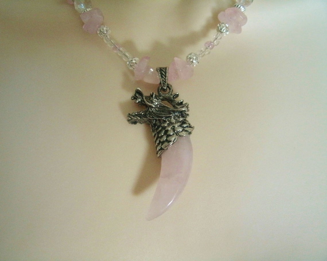 Rose Quartz Dragon Claw Necklace Dragon Jewelry Medieval | Etsy