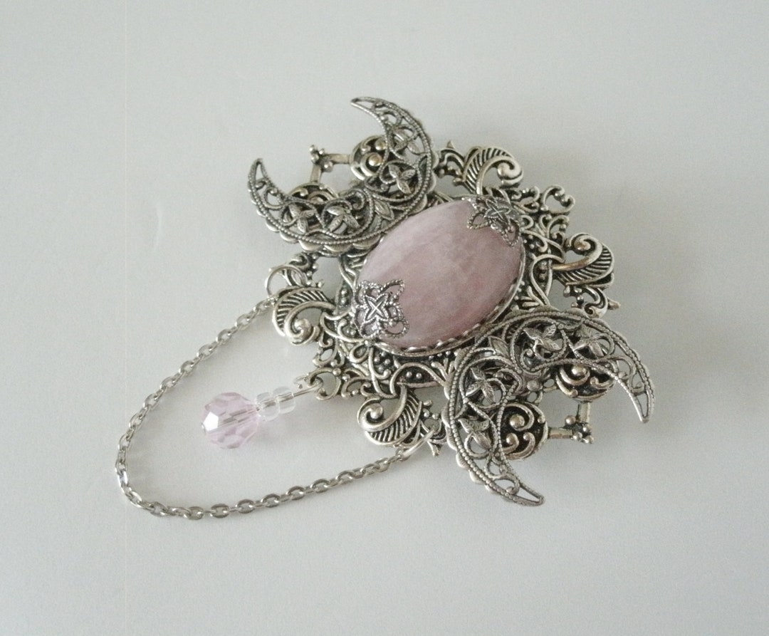 Rose Quartz Triple Moon Brooch Wiccan Jewelry Pagan Jewelry Goddess ...