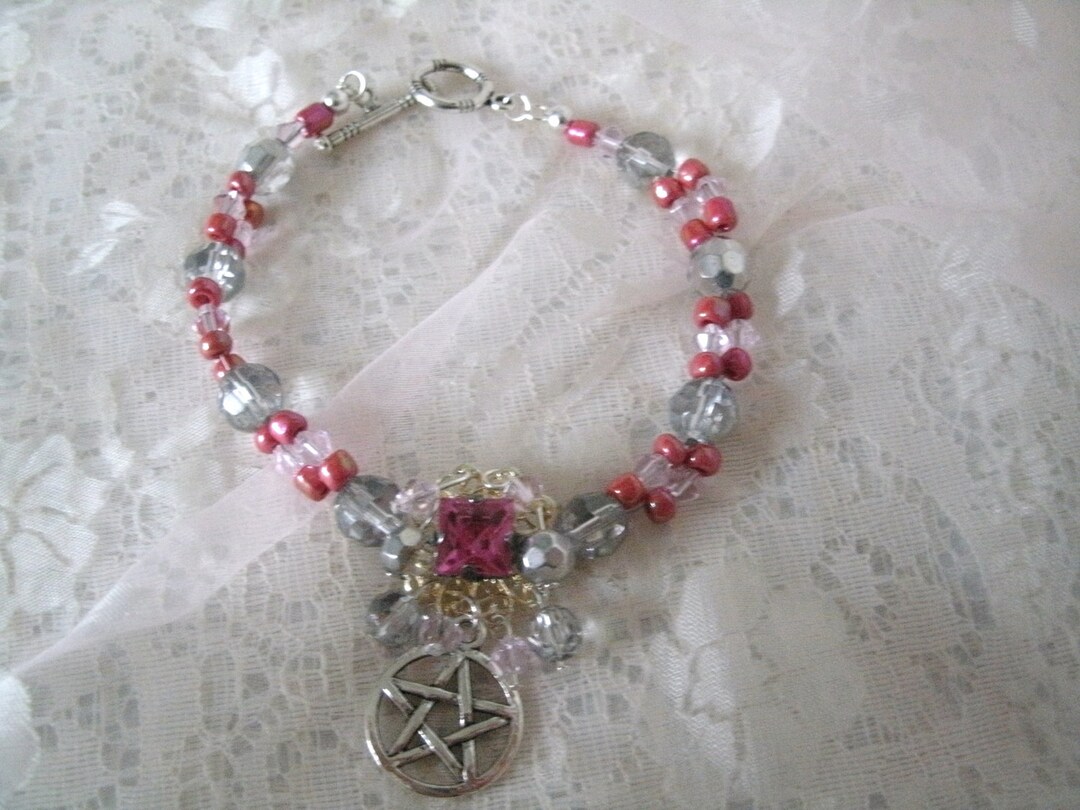 Pink Pentacle Bracelet Wiccan Jewelry Pagan Jewelry Wicca Priestess ...