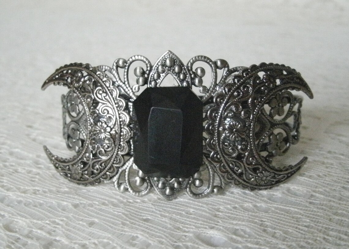 Obsidian Triple Moon Cuff Bracelet Wiccan Jewelry Pagan | Etsy
