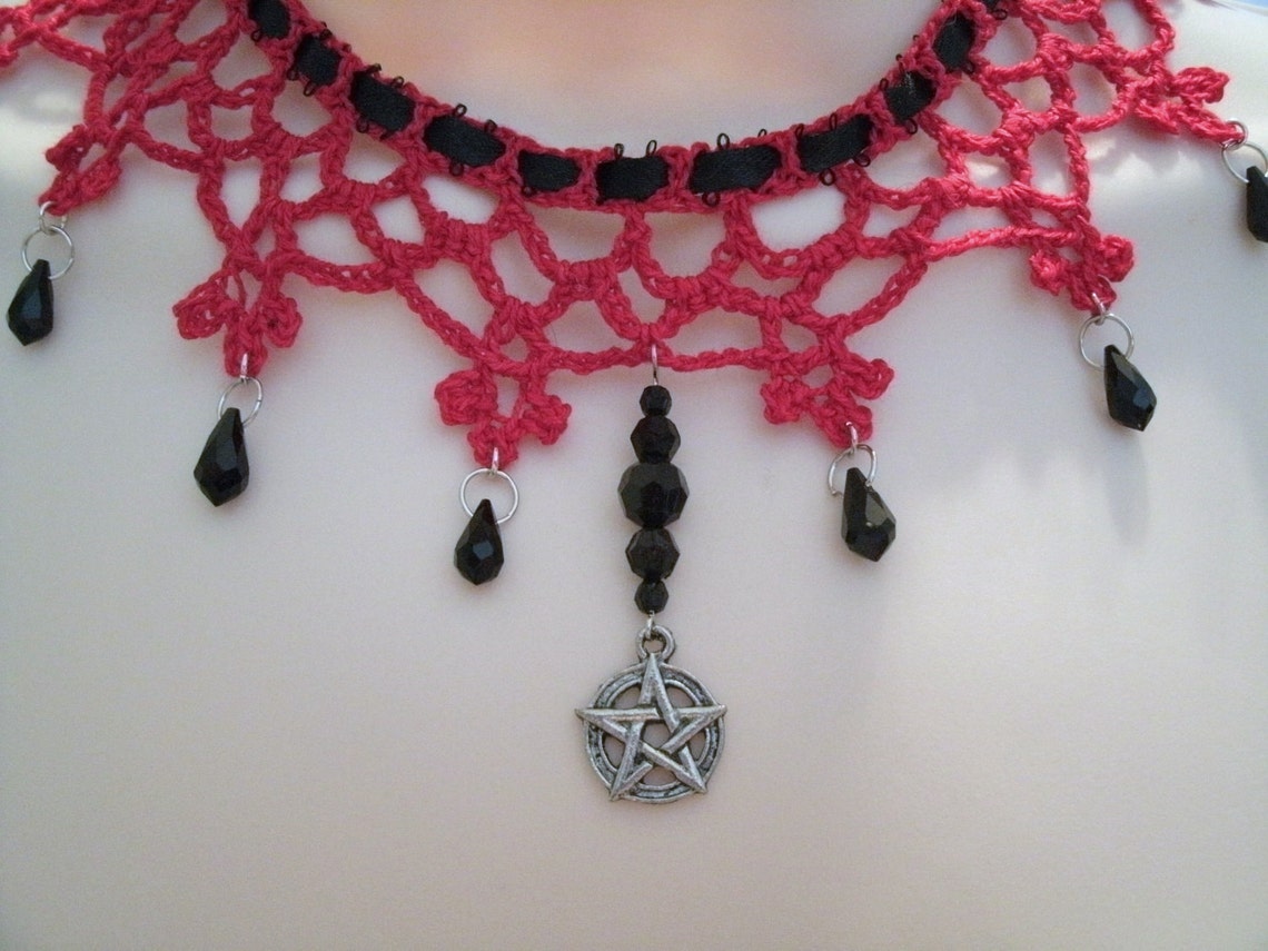 Red Lace Pentacle Choker Necklace Wiccan Jewelry Pagan Jewelry - Etsy