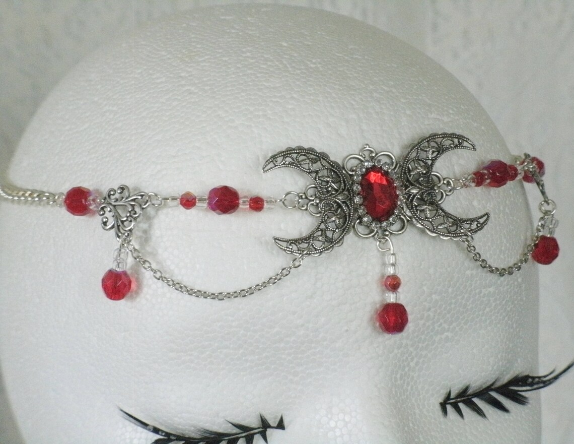 Red Triple Moon Circlet Wiccan Jewelry Pagan Jewelry Wicca | Etsy
