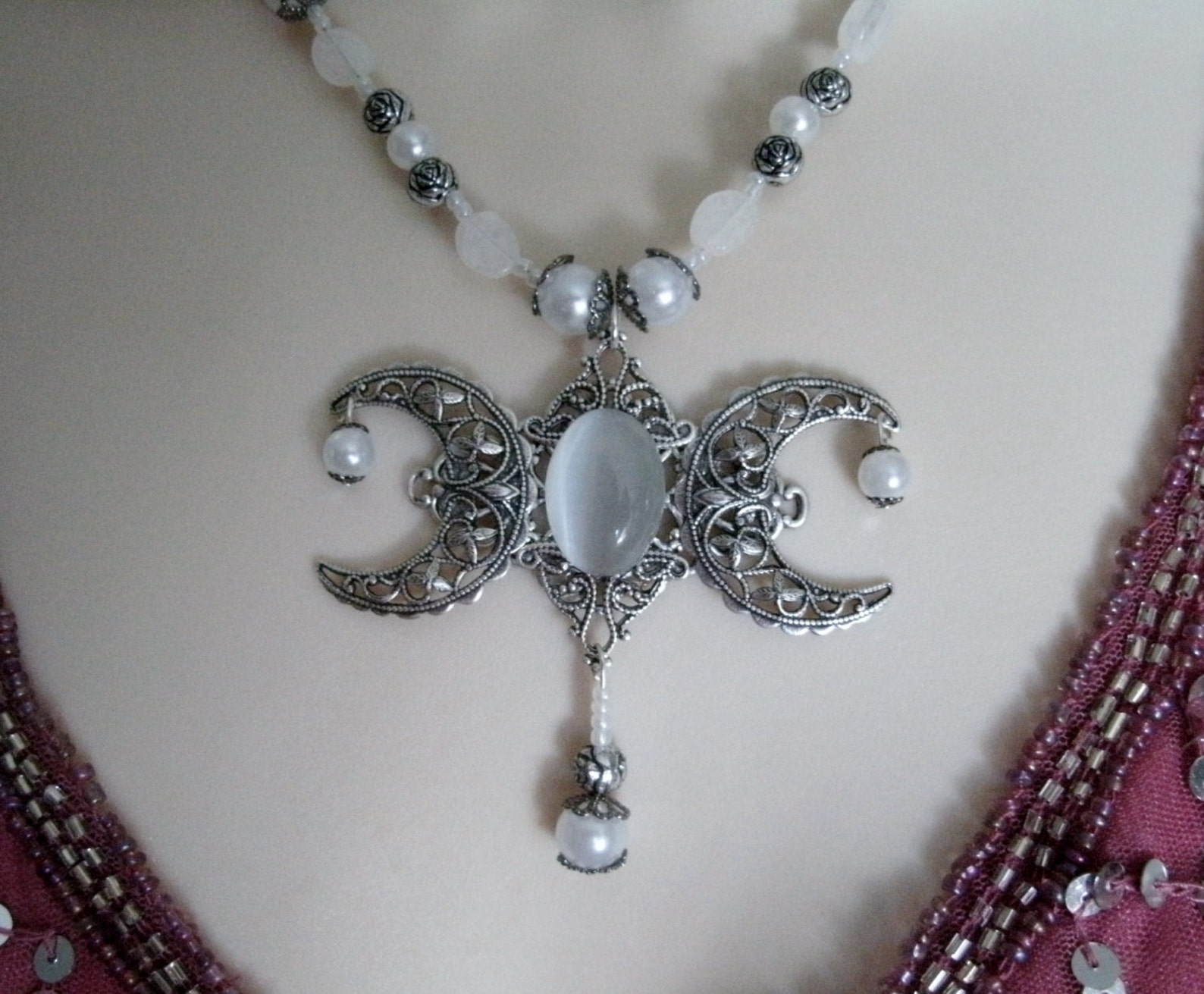 Moonstone Triple Moon Goddess Necklace Wiccan Jewelry Pagan - Etsy