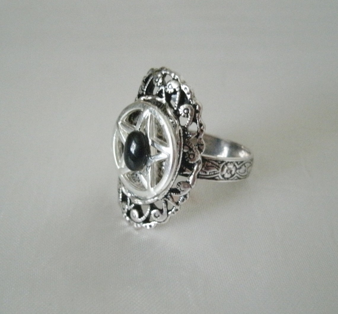 Obsidian Pentacle Ring, Wiccan Jewelry Pagan Jewelry Wicca Jewelry ...