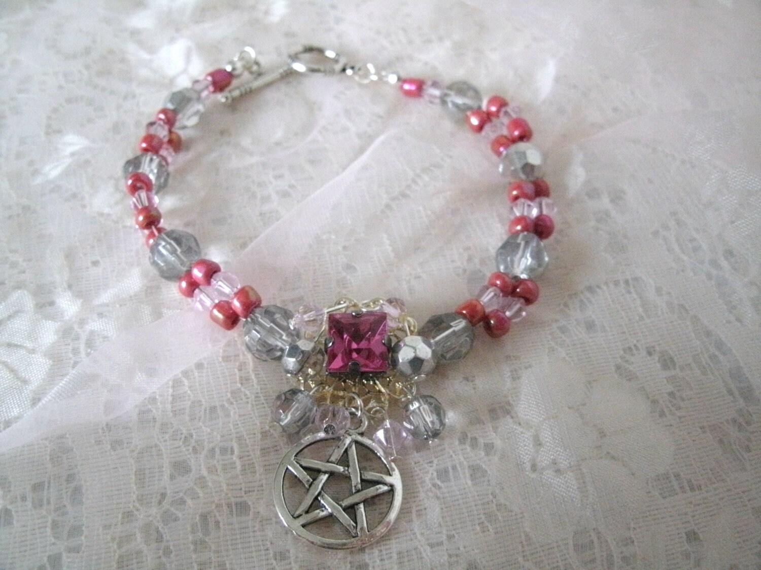 Pink Pentacle Bracelet Wiccan Jewelry Pagan Jewelry Wicca | Etsy