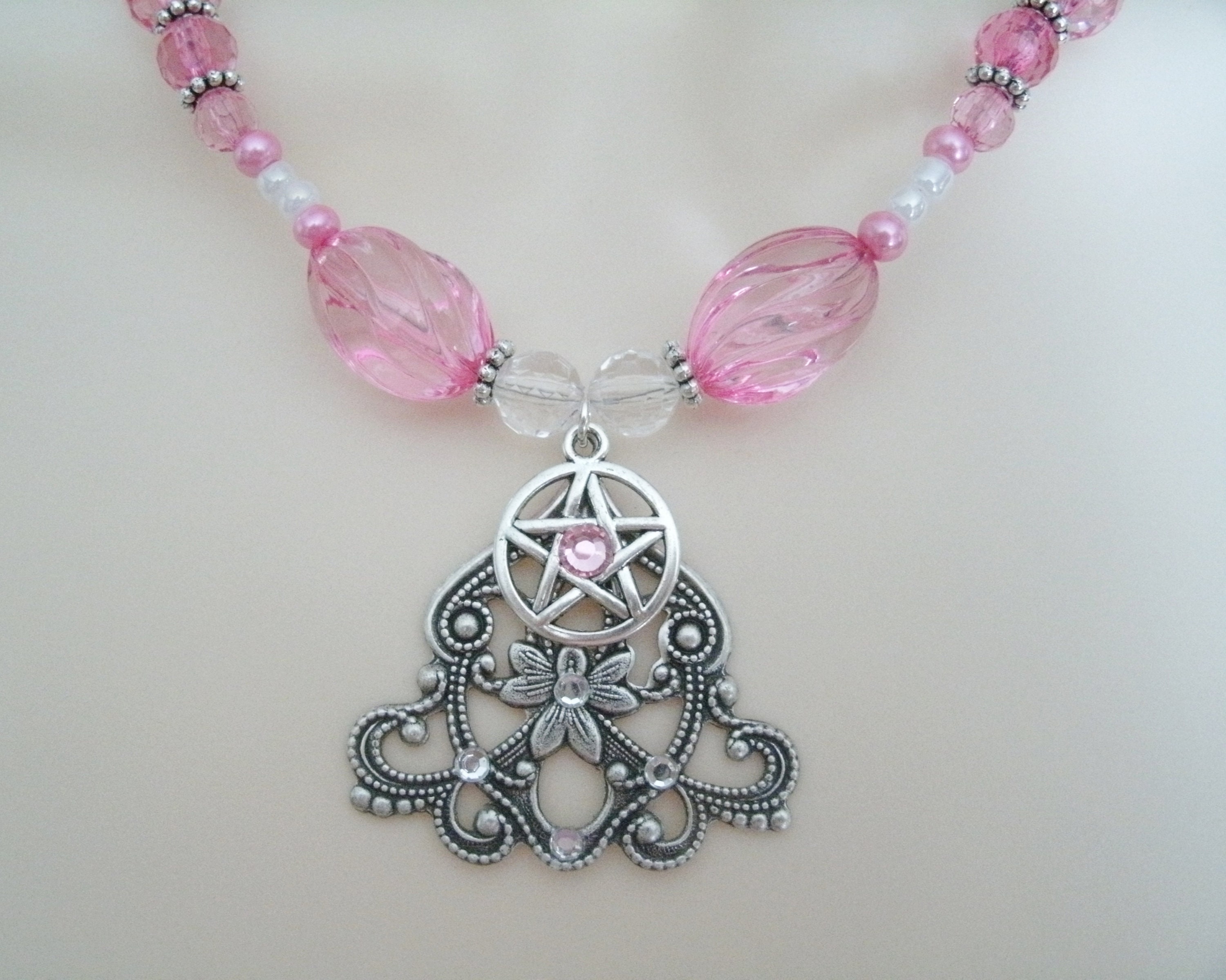 Pink Pentacle Necklace Wiccan Jewelry Pagan Jewelry Wicca | Etsy