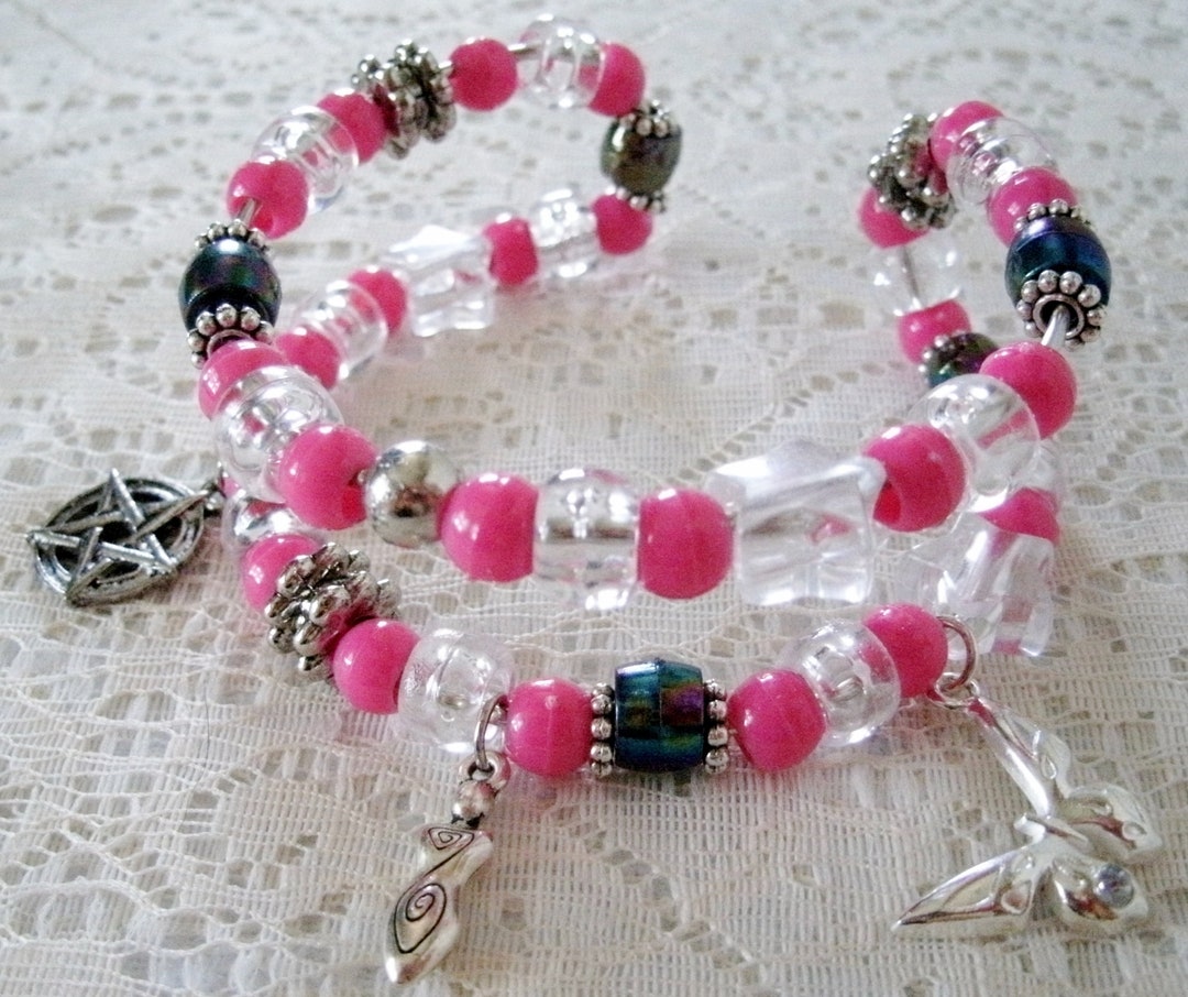 Pink Pentacle Bracelet Wiccan Jewelry Pagan Jewelry Wicca Jewelry Witch ...