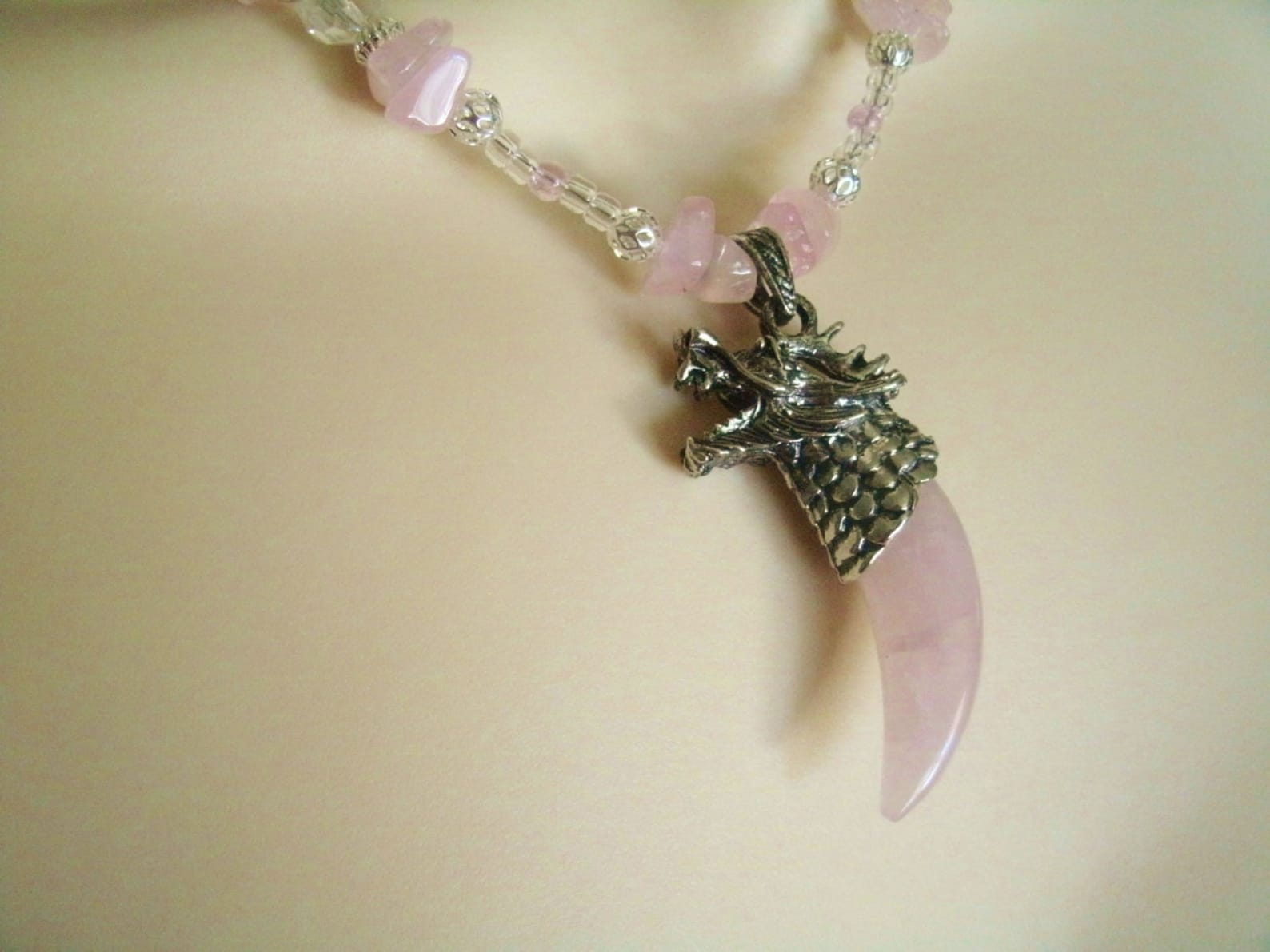 Rose Quartz Dragon Claw Necklace Dragon Jewelry Medieval | Etsy