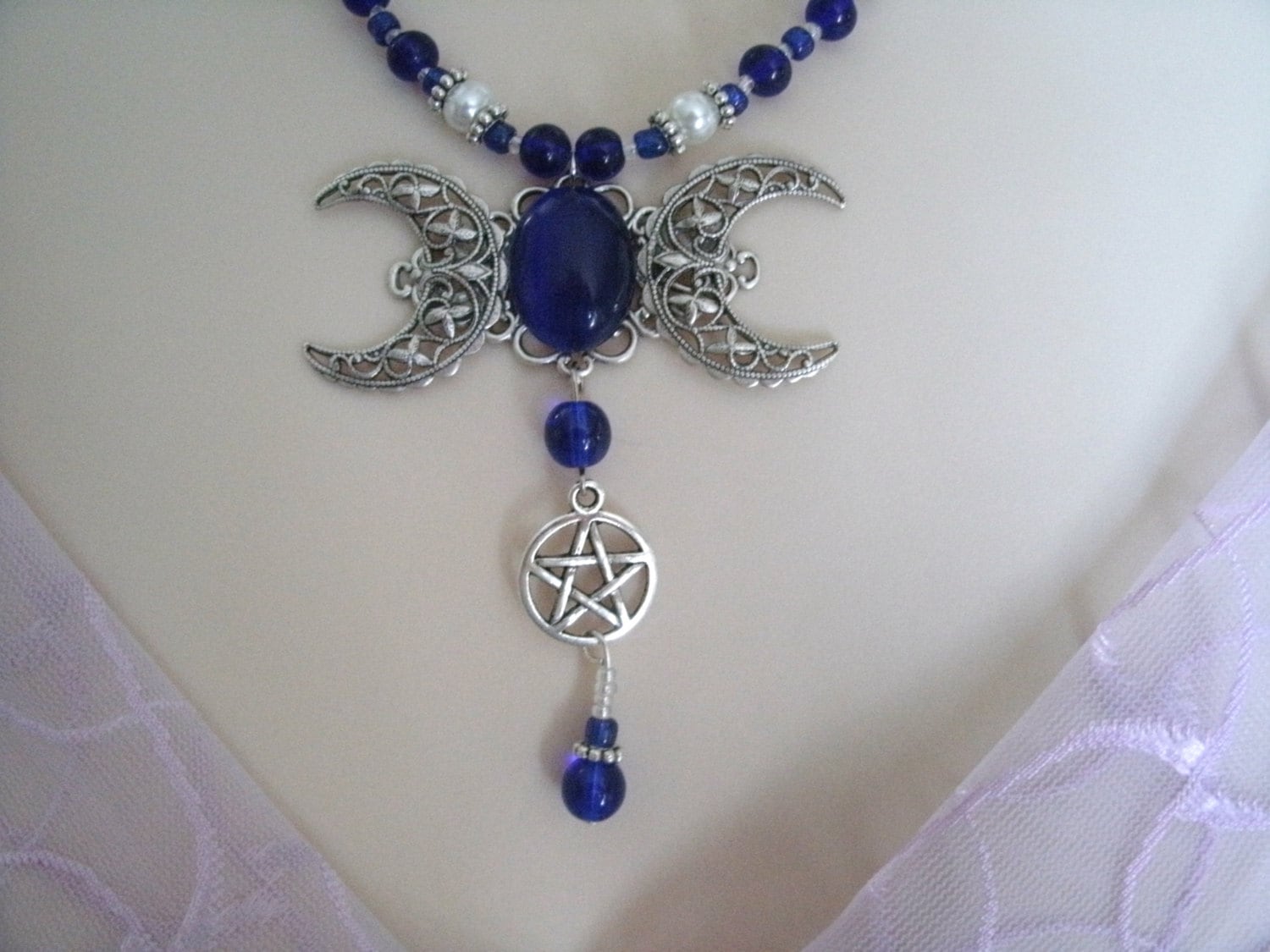 Triple Moon Goddess Pentacle Necklace Wiccan Jewelry Pagan | Etsy