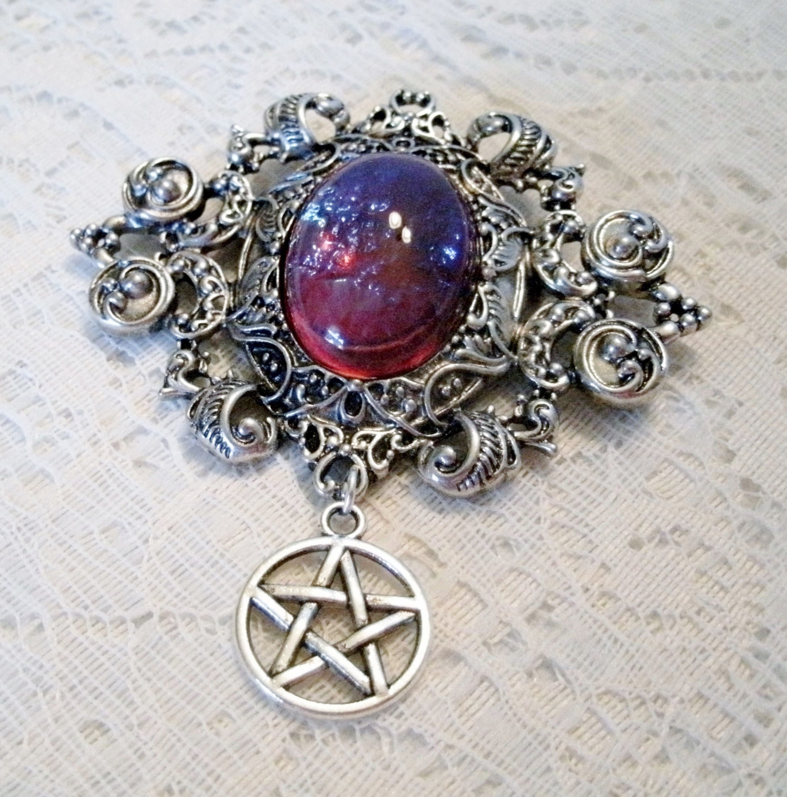 Dragons Breath Fire Opal Pentacle Brooch Cloak Pin Wiccan Jewelry Pagan ...