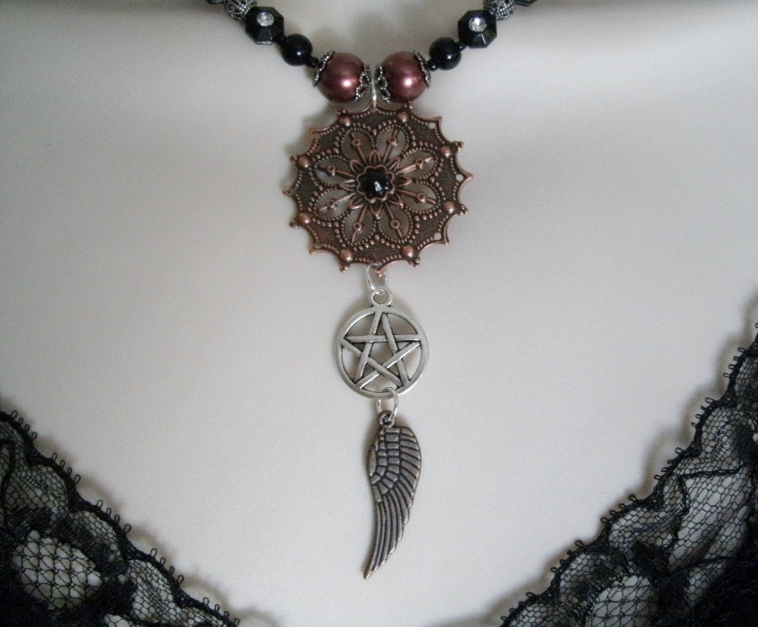 Copper Raven Wing Pentacle Necklace Wiccan Jewelry Pagan Jewelry Wicca ...