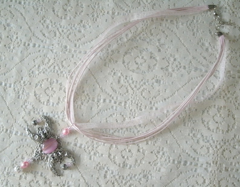 Pink Triple Moon Goddess Necklace Wiccan Jewelry Pagan Jewelry Wicca ...
