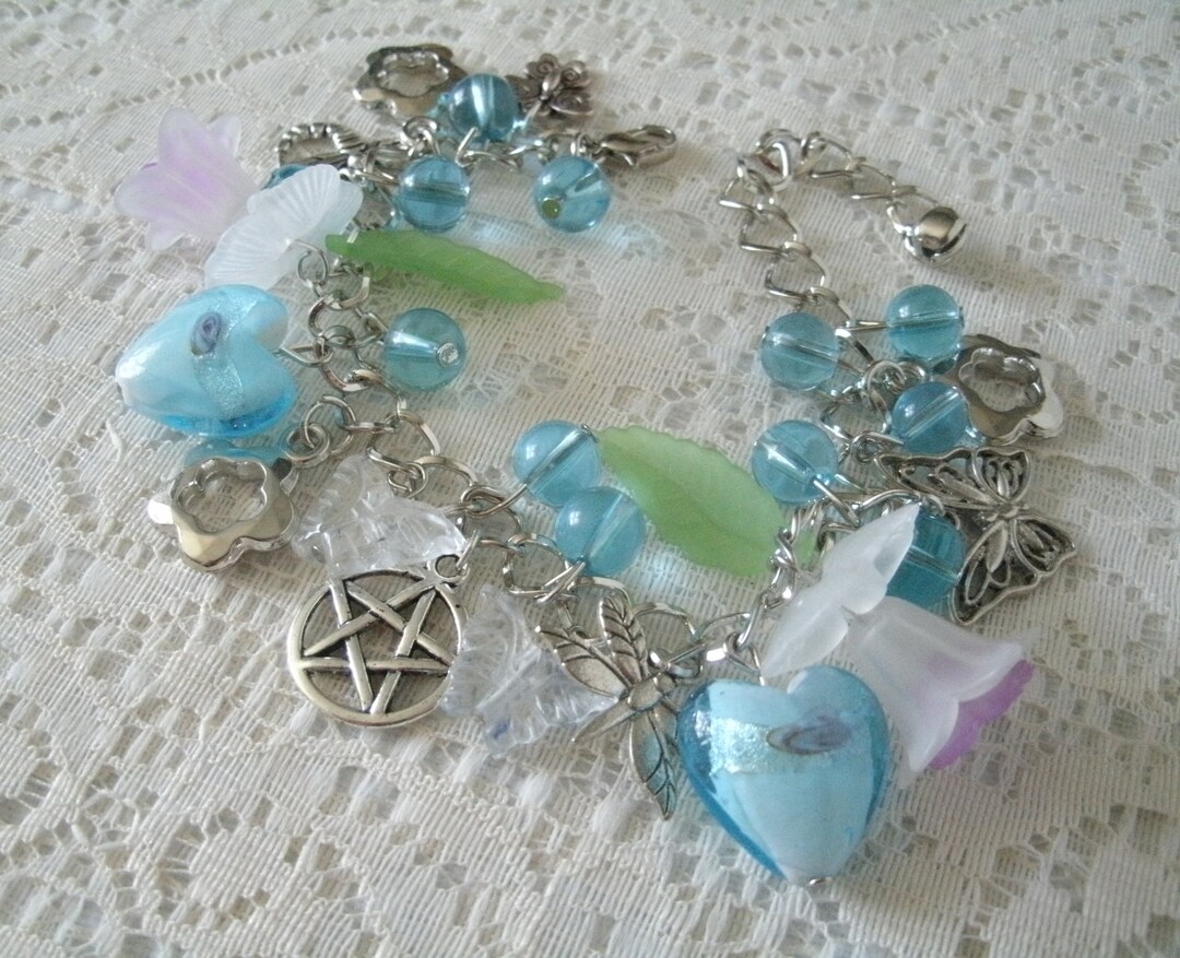 Blue Pentacle Charm Bracelet Wiccan Jewelry Pagan Jewerly Wicca Jewelry ...