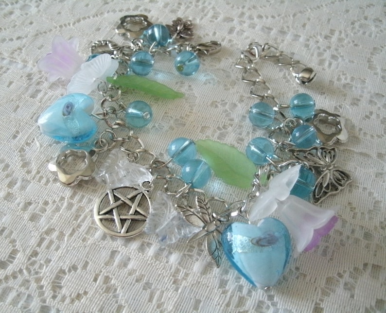 Blue Pentacle Charm Bracelet Wiccan Jewelry Pagan Jewerly - Etsy