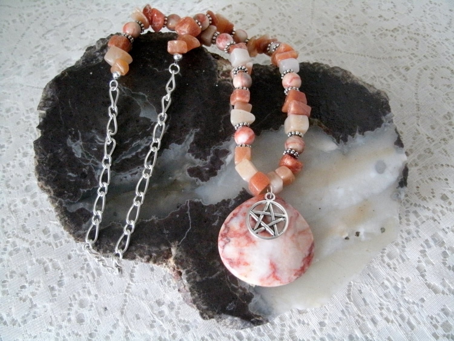 Redline Marble Pentacle Necklace Wiccan Jewelry Pagan Jewelry Wicca ...
