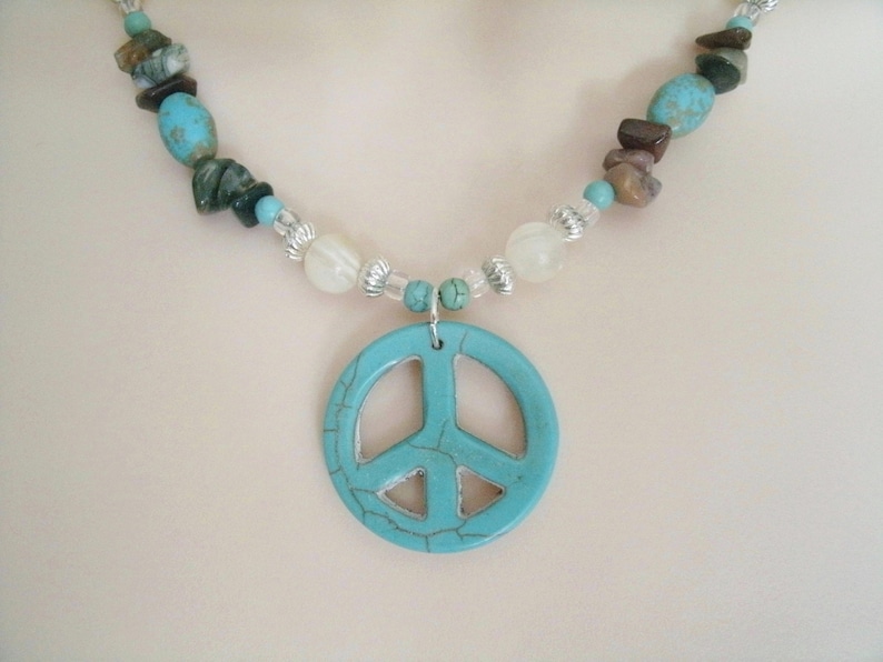 Turquoise Peace Sign Necklace Boho Jewelry Hippie Jewelry - Etsy