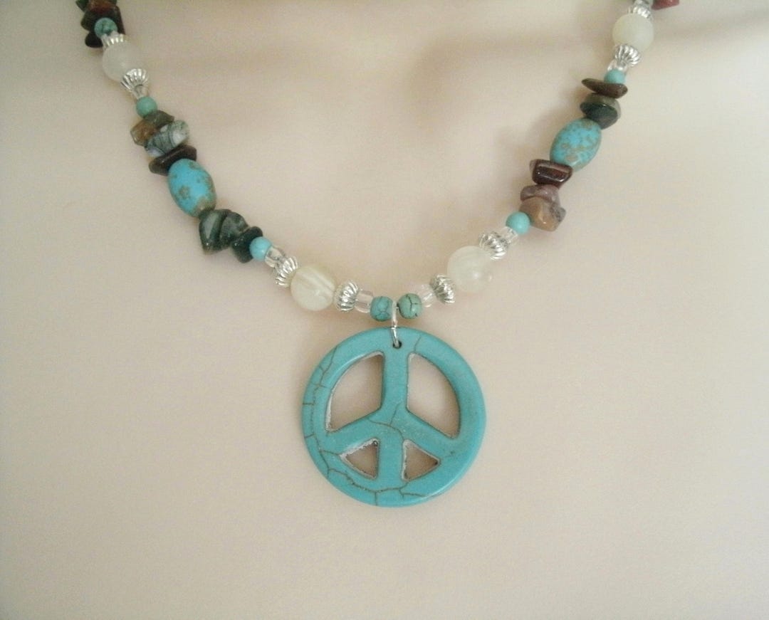 Turquoise Peace Sign Necklace Boho Jewelry Hippie Jewelry Bohemian ...